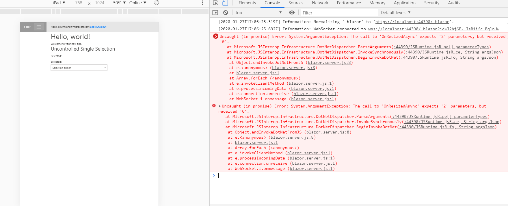 JS Runtime Exception with BalzorFabric DropDown · Issue #102 · BlazorFluentUI/BlazorFluentUI ...