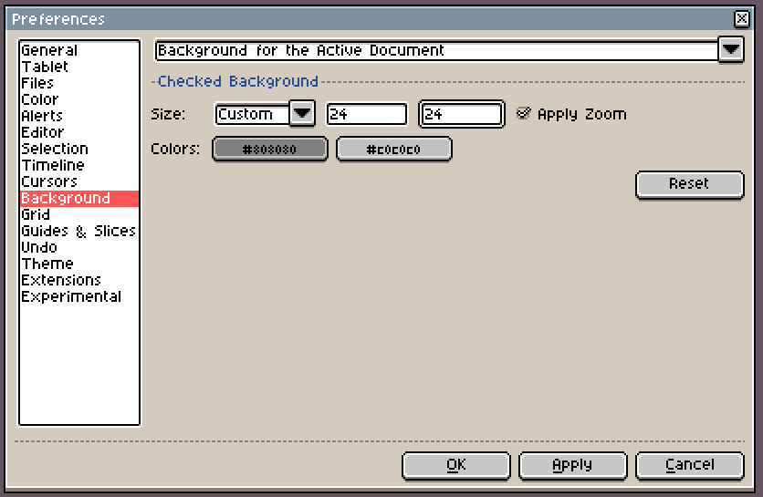 Editable checkerboard background size options list. · Issue #3557 · aseprite/aseprite · GitHub