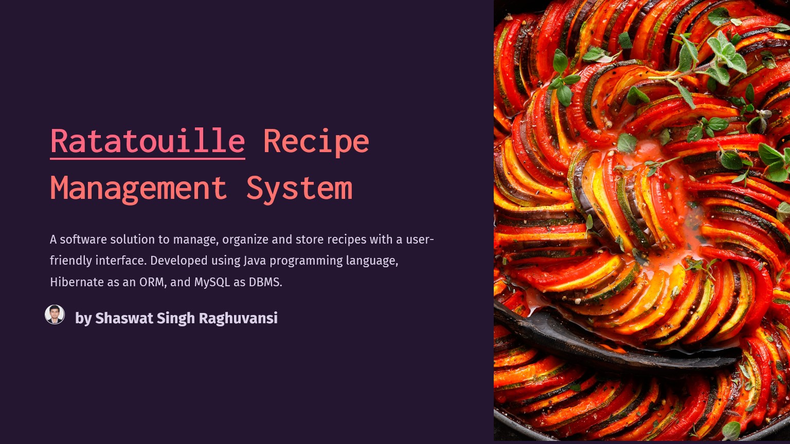 GitHub - ShaswatSRaghuvansi/Ratatouille-Recipe-Management-System: "The Recipe Management System ...