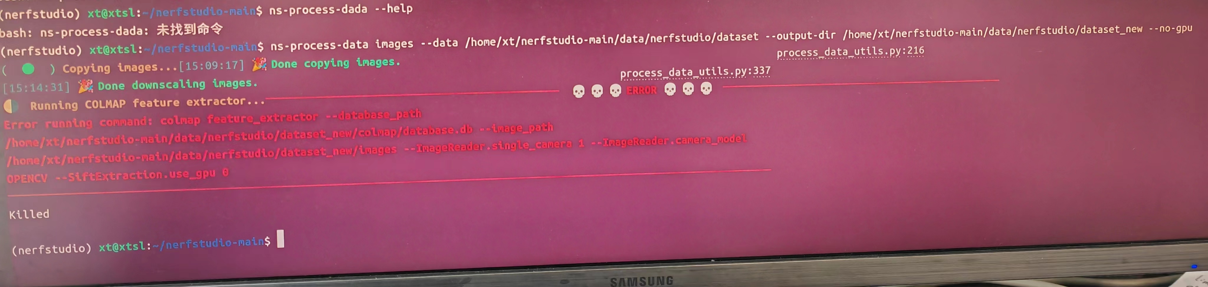 Error running command: colmap feature_extractor --database_path · Issue #1689 · nerfstudio ...