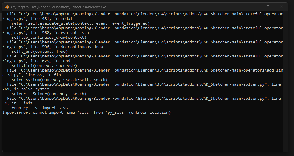 [BUG]cannot import name 'slvs' from 'py_slvs' · Issue #365 · hlorus/CAD_Sketcher · GitHub