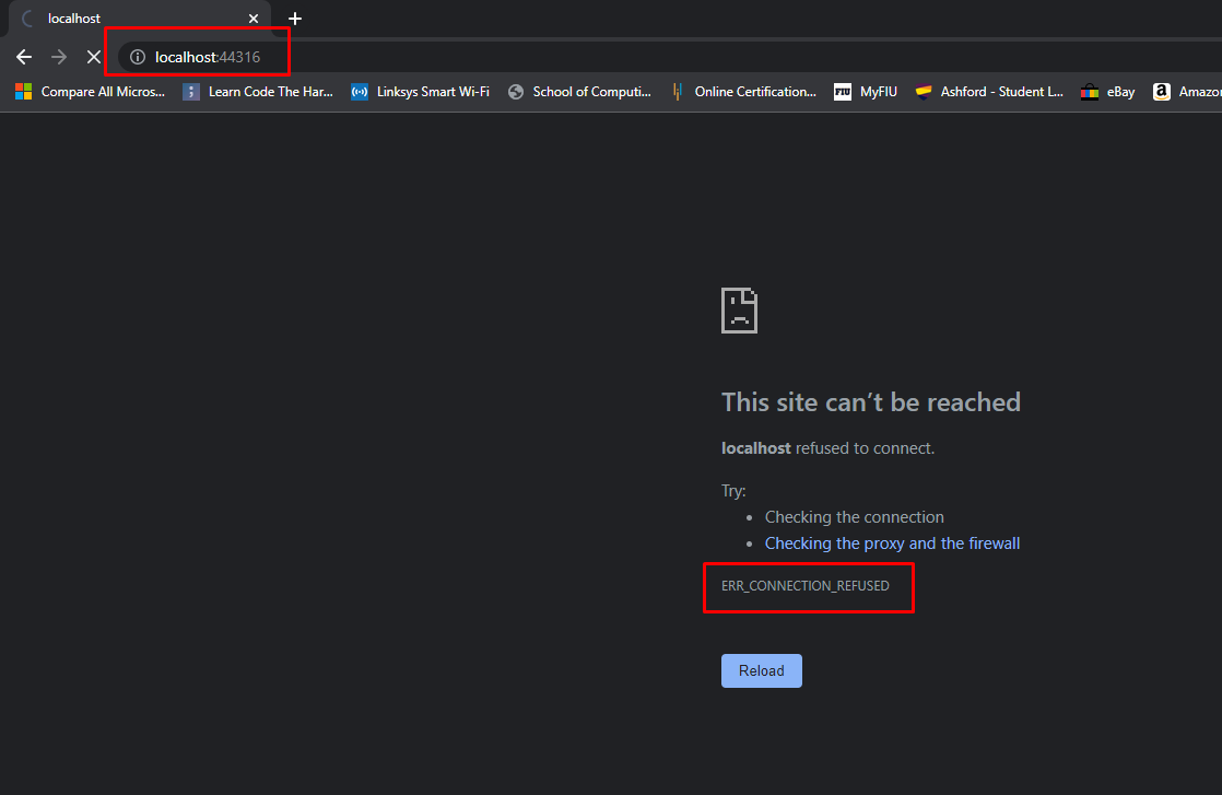 Errconnectionrefused When Trying To Go To Localhost44316 Step 5 · Issue 99712