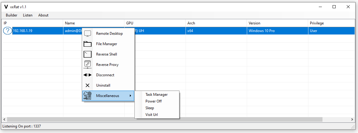 GitHub - f3di006/vxRat: Remote administration tool with native client