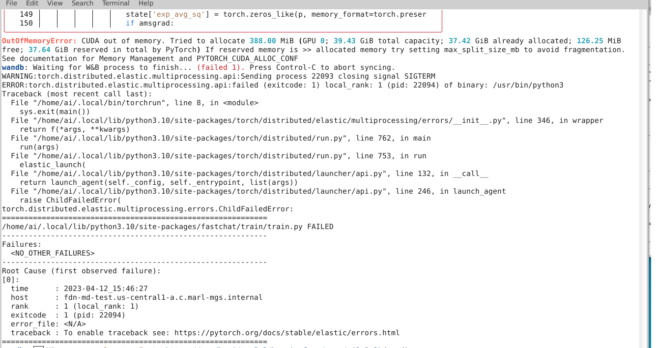 Finetune dead when two 40g A100 reach 100% · Issue #390 · lm-sys/FastChat · GitHub