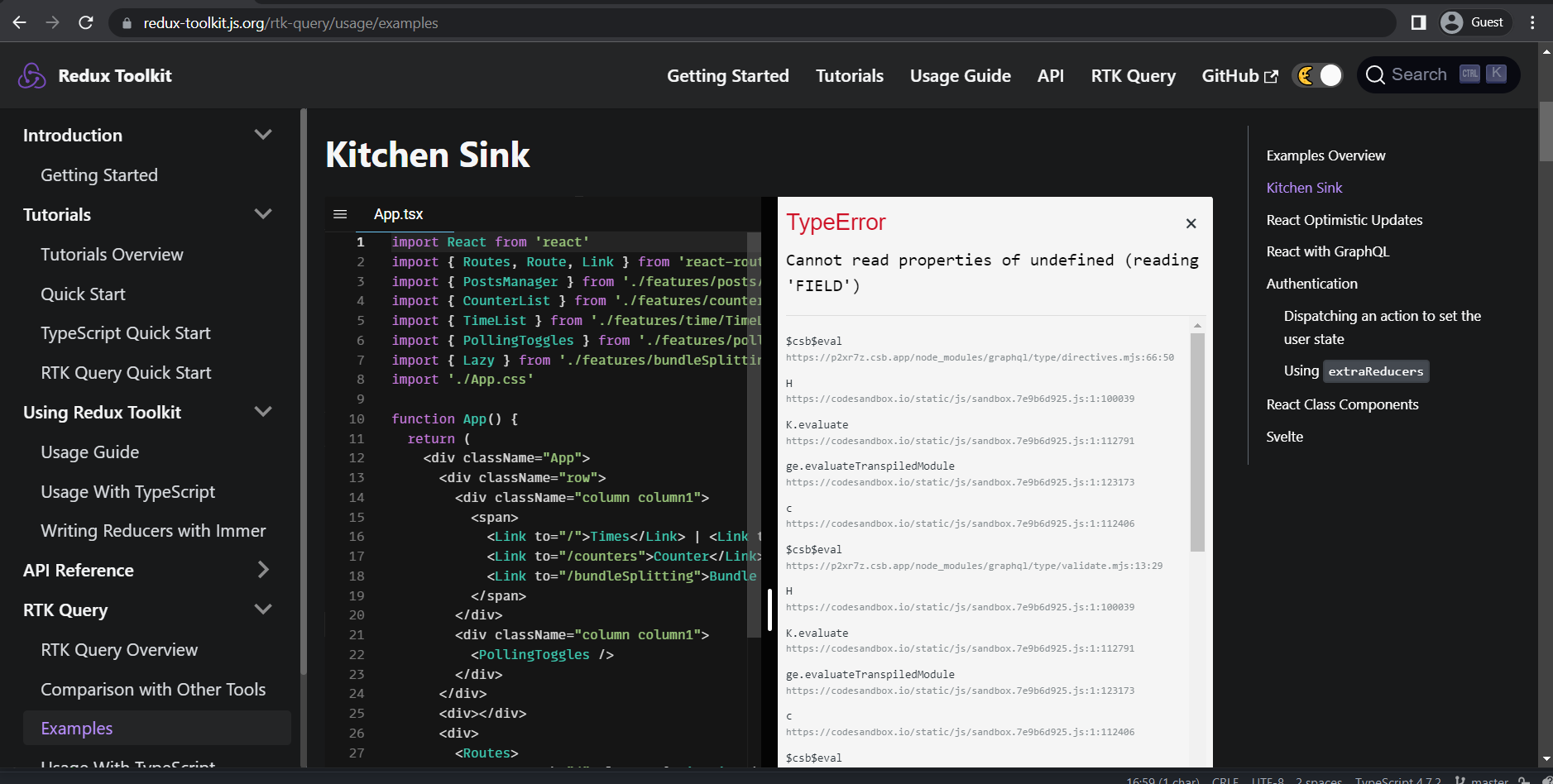Rtk Query Kitchen Sink Example Error In Official Site · Issue 2466 · Reduxjsredux Toolkit
