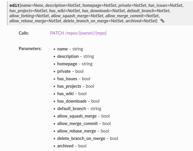 Updating Settings Of Repositories Limited Options · Issue 2521 · Pygithub Pygithub · Github