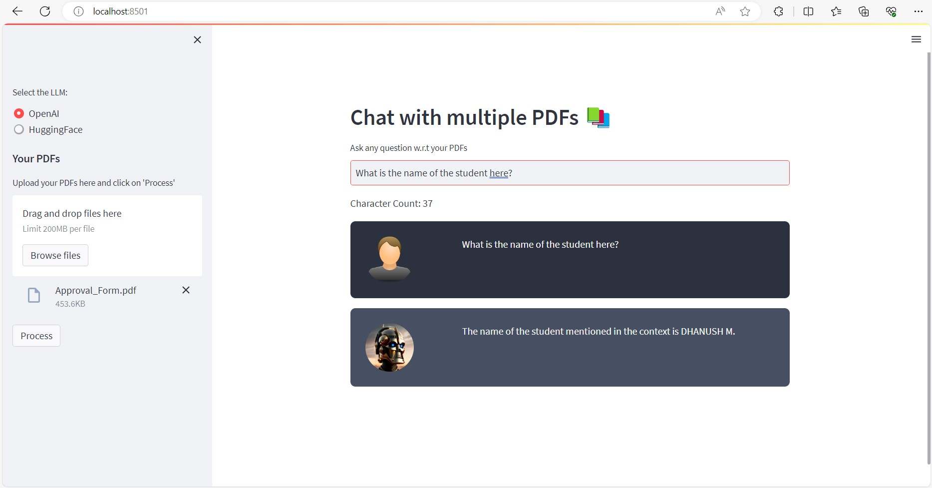 GitHub - Dhanush-Mohan/MultiPDFChat: An end-to-end LLM application that enables the user to chat ...