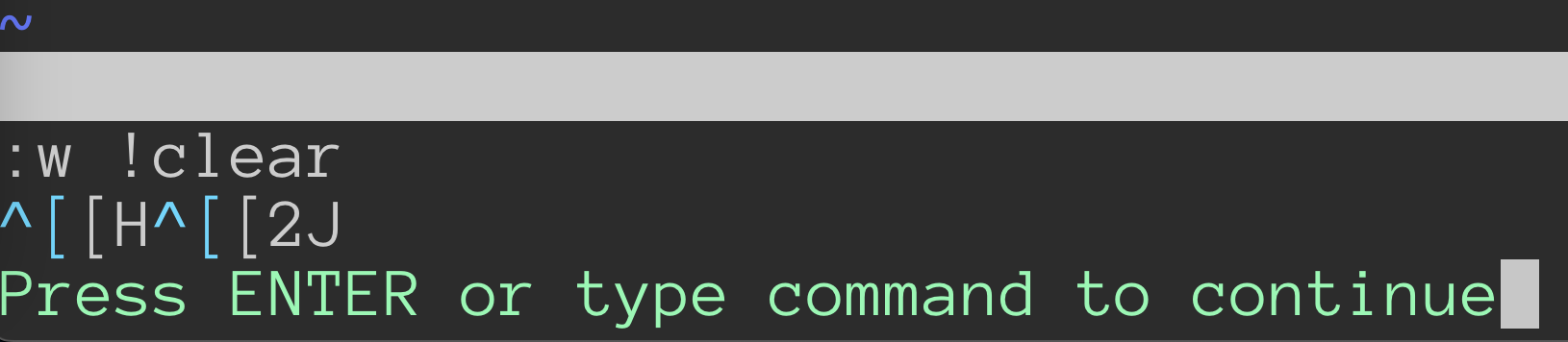 :w !clear prints some weird characters · Issue #21840 · neovim/neovim · GitHub