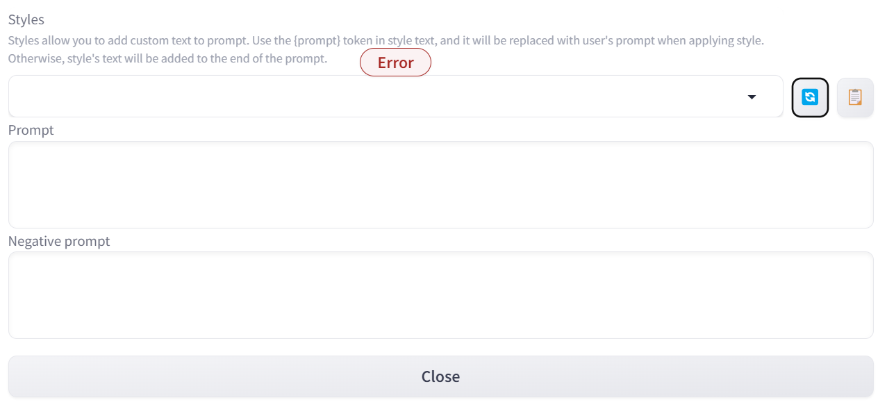 [Bug]: Style refresh button is broken · Issue #12321 · AUTOMATIC1111/stable-diffusion-webui · GitHub