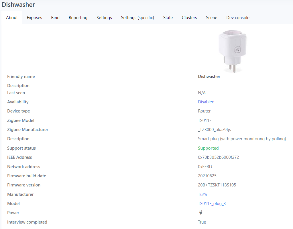 Device with Zigbee model 'TS011F' and manufacturer name '_TZ3000 ...