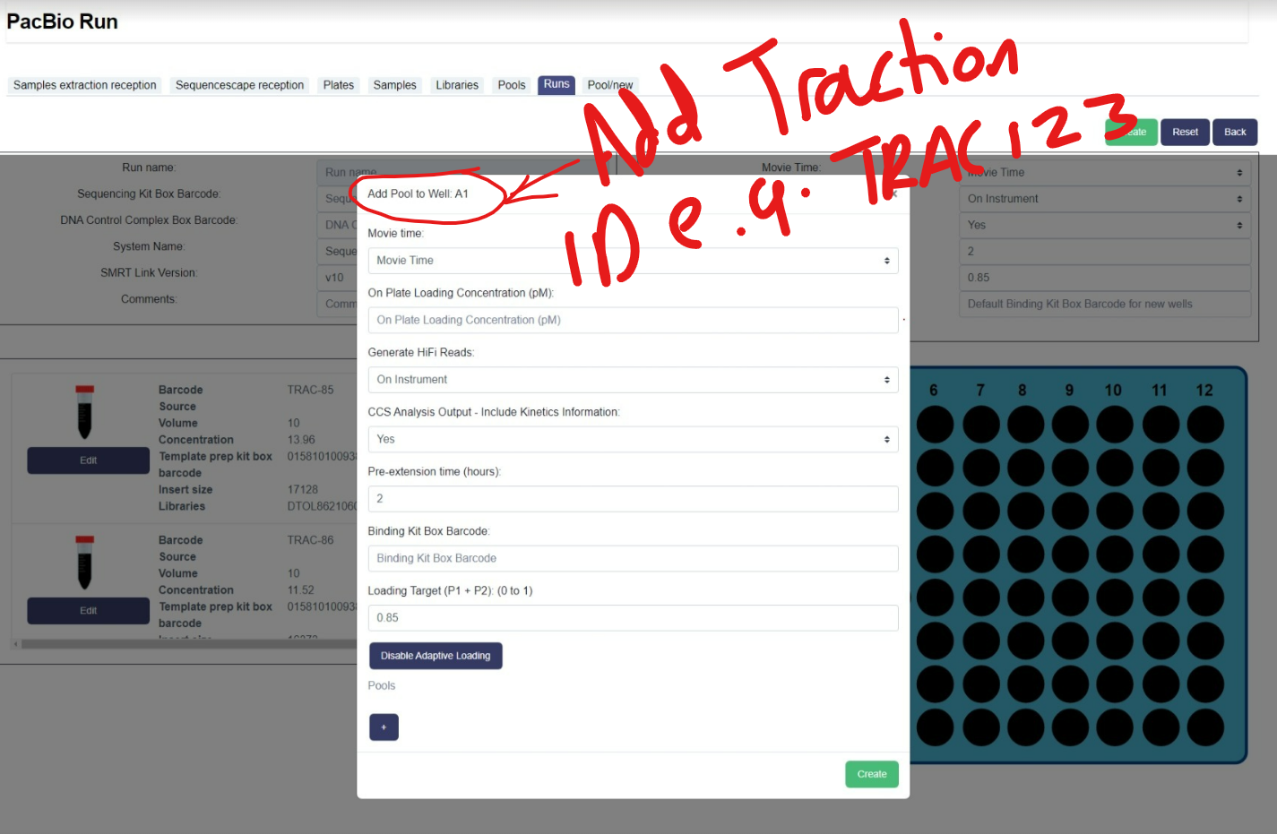 DPL-585 Traction: As a user, I want to know the Traction ID of the sample in the Run Plate when ...