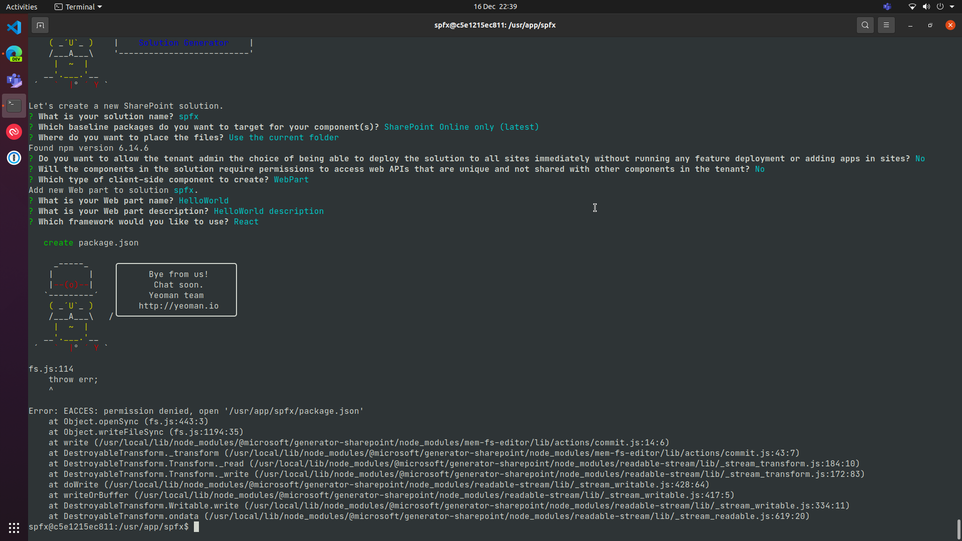 Permission Denied Missing Write Access To Usrappspfx · Issue 42 · Pnpdocker Spfx · Github 
