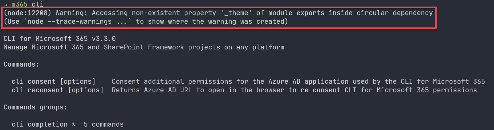 Accessing non-existent property '_theme' message shown in CLI output · Issue #2009 · pnp/cli ...