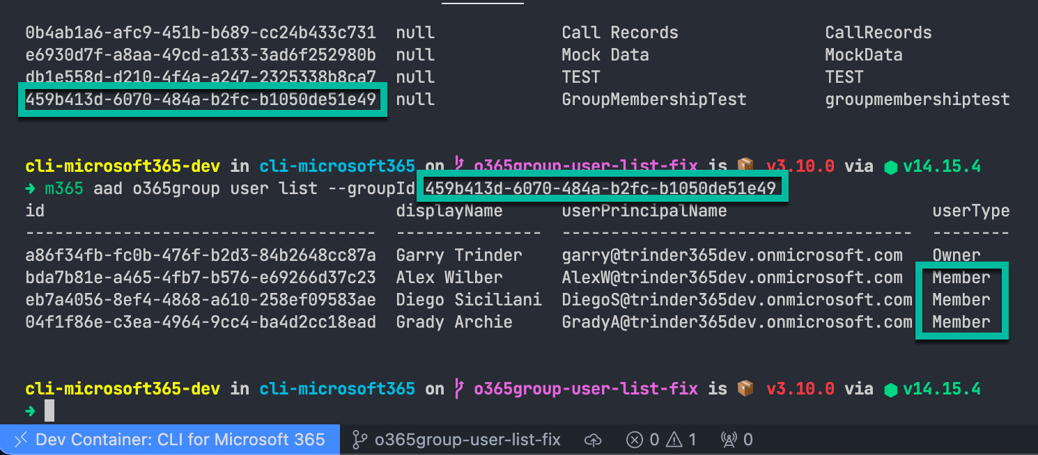 Bug report: m365 aad o365group user list --groupId returns the wrong ...