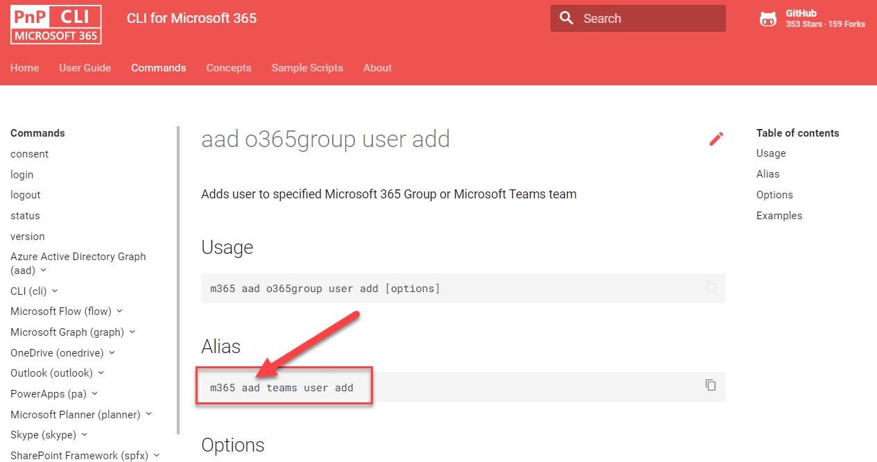 Bug Report `aad O365group User Add` Displays Incorrect Alias In Docs · Issue 1908 · Pnpcli