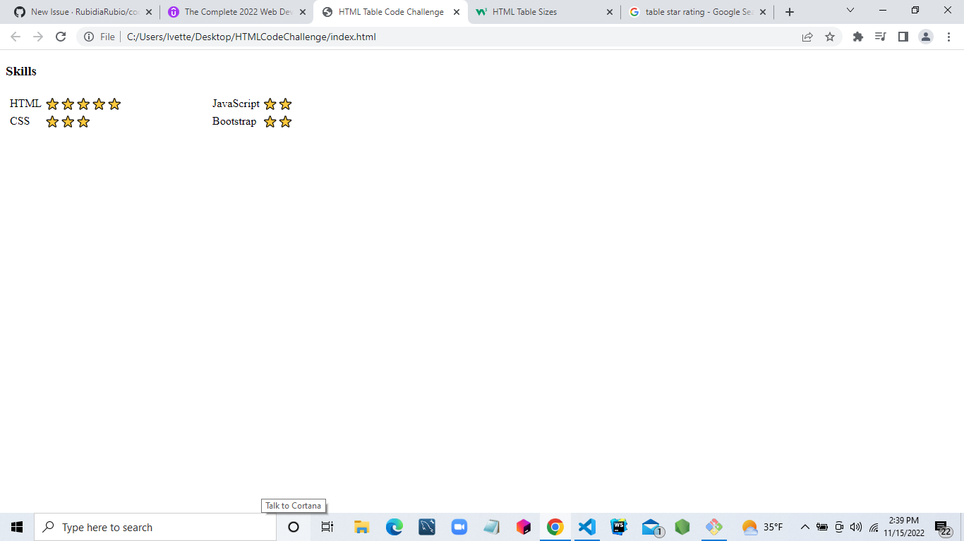 GitHub - RubidiaRubio/codeChallengeTable: HTML code challenge creating a skills table with ratings.