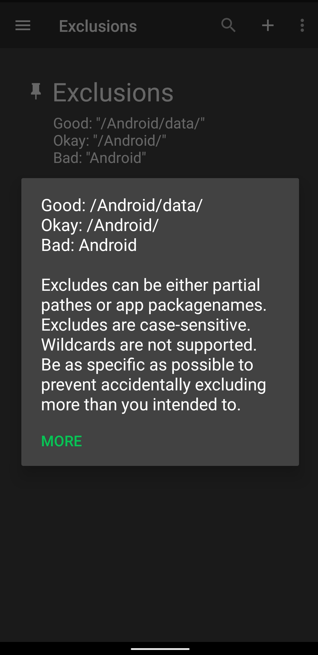 [Documentation] Initial Exclusions screen has sample path statements ...