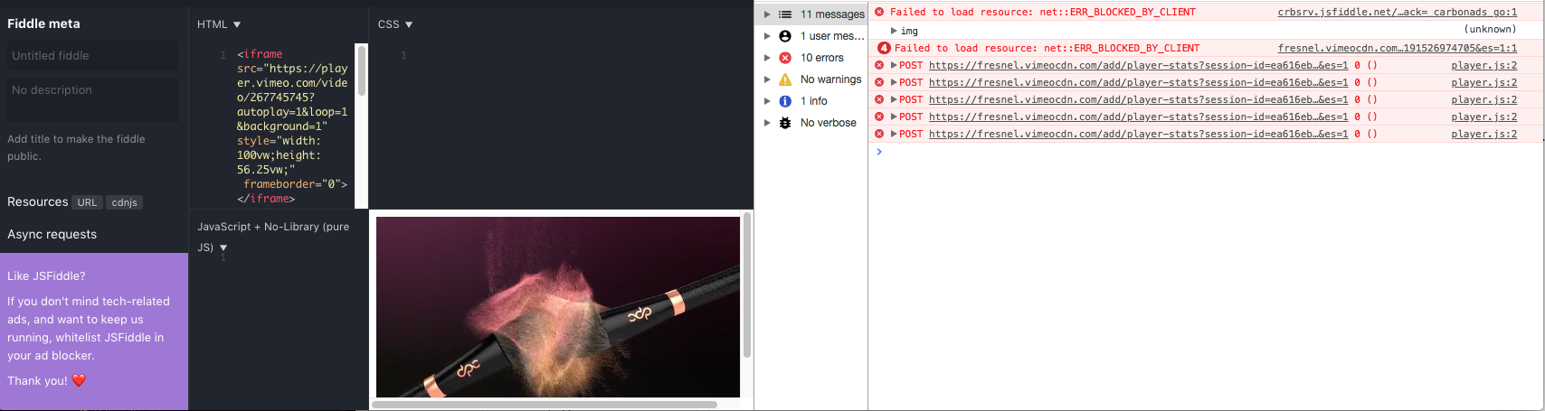Errors in the console · Issue #240 · vimeo/player.js · GitHub