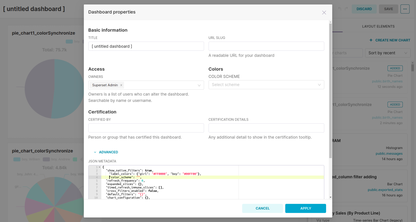synchronize color hex values for labels across charts in a dashboard without having to ...