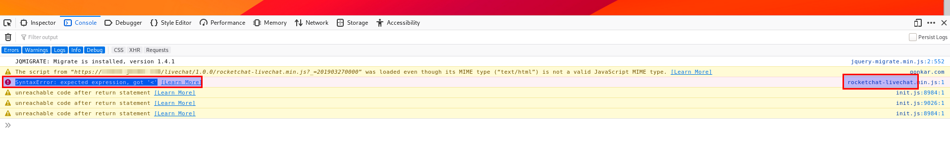 Rocket.Chat Live Chat error with WordPress SyntaxError: expected ...