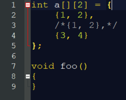 Notepad++ mistakes level when there's a commented line in a 2d array in ...