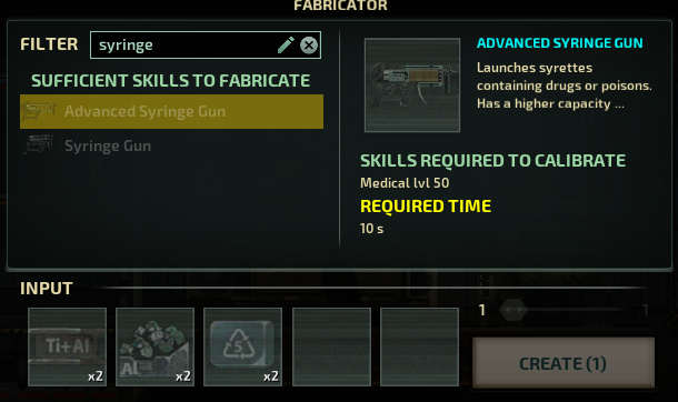 Advanced Syringe Gun has different fabrication materials in-game than ...
