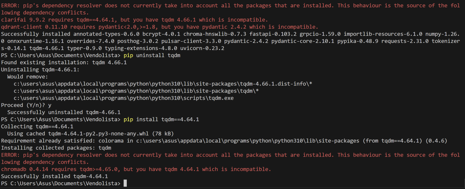 [Bug]: TQDM lib version pinning · Issue #1235 · chroma-core/chroma · GitHub
