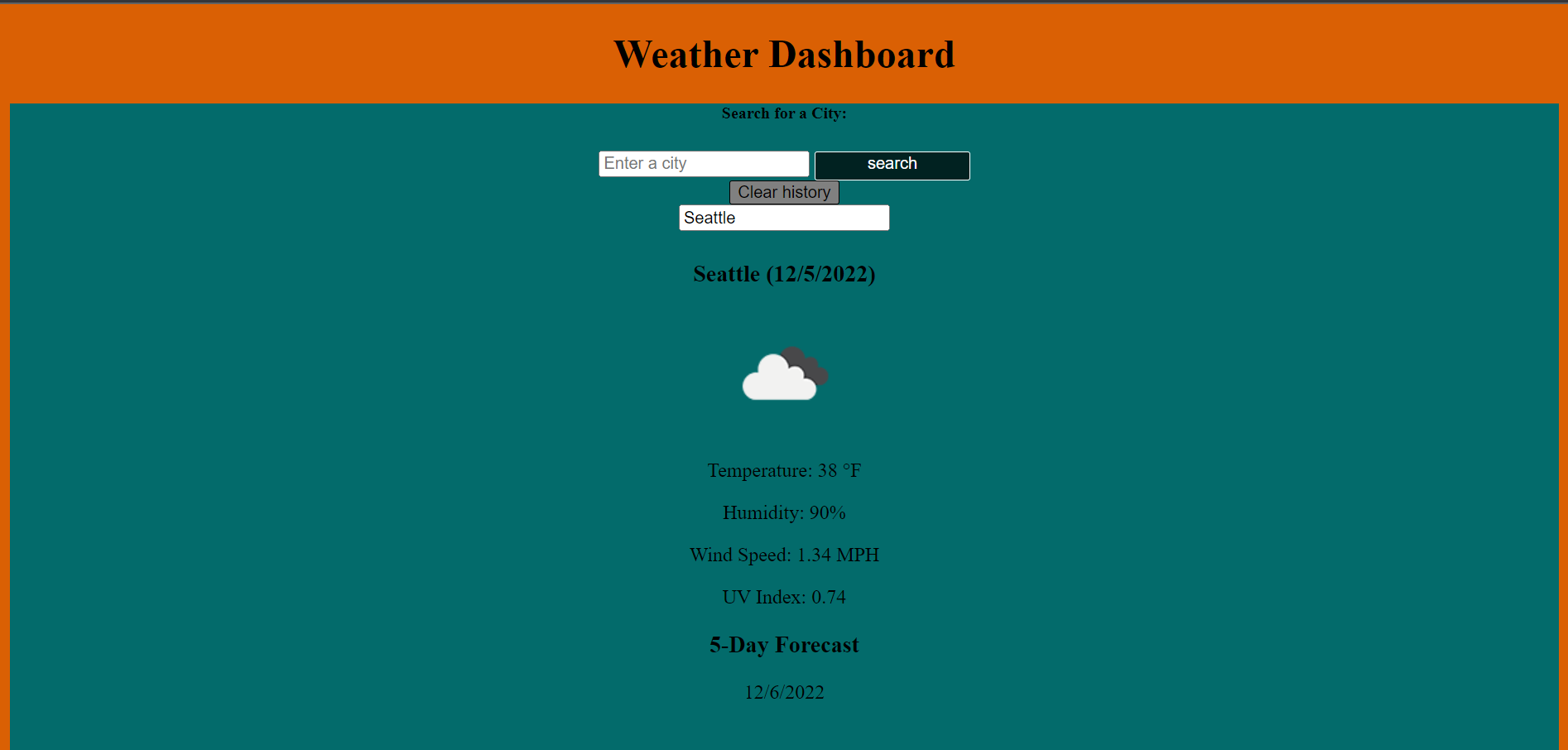 GitHub - osjarju/Week-6-Challenge-Weather-Dashboard: Five Day Forecast ...