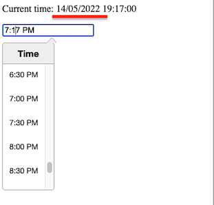 Time input on change works only with current Date, when date format is ...