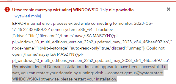 Permission Denied On Creating System Vm With Iso File In Home Directory · Cockpit Project