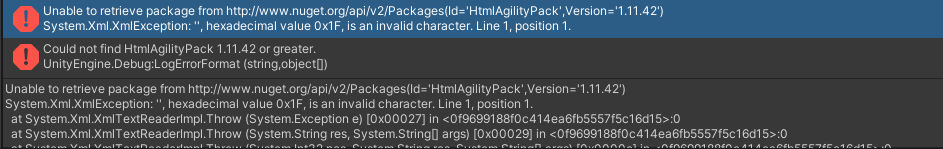 Attempting to install HTMLAgilityPack gives: Unable to retrieve package. - http://www.nuget.org ...