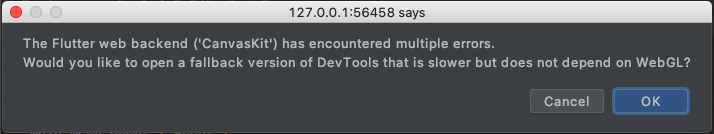 Android Studio and Flutter error: "The flutter web backend ('CanvasKit') has encountered ...