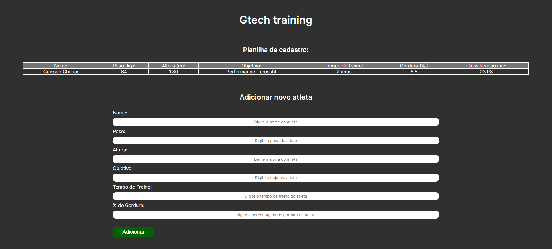 GitHub - GeissonChagas/tech-training: Sistema de cadastro para auxiliar um profissional de ...