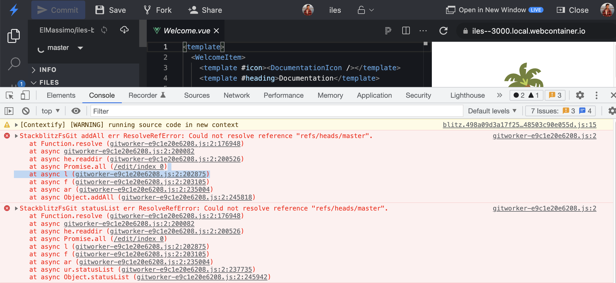 Stackblitzfsgit Statuslist Err Resolvereferror Could Not Resolve Reference Refsheadsmaster 