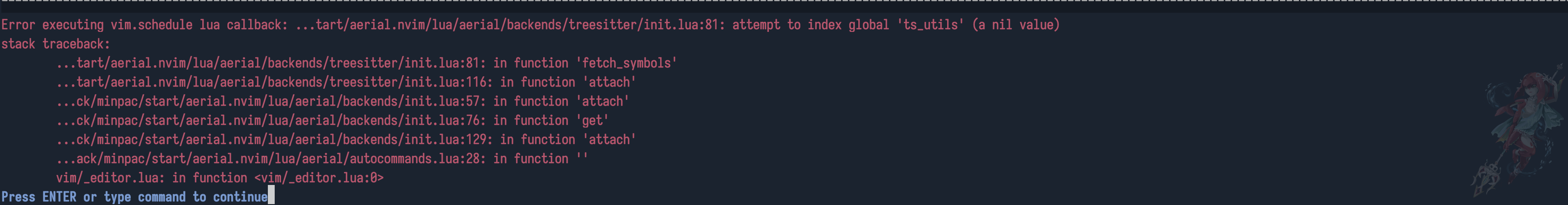 Treesitter update and aerial failed · Issue #84 · stevearc/aerial.nvim ...
