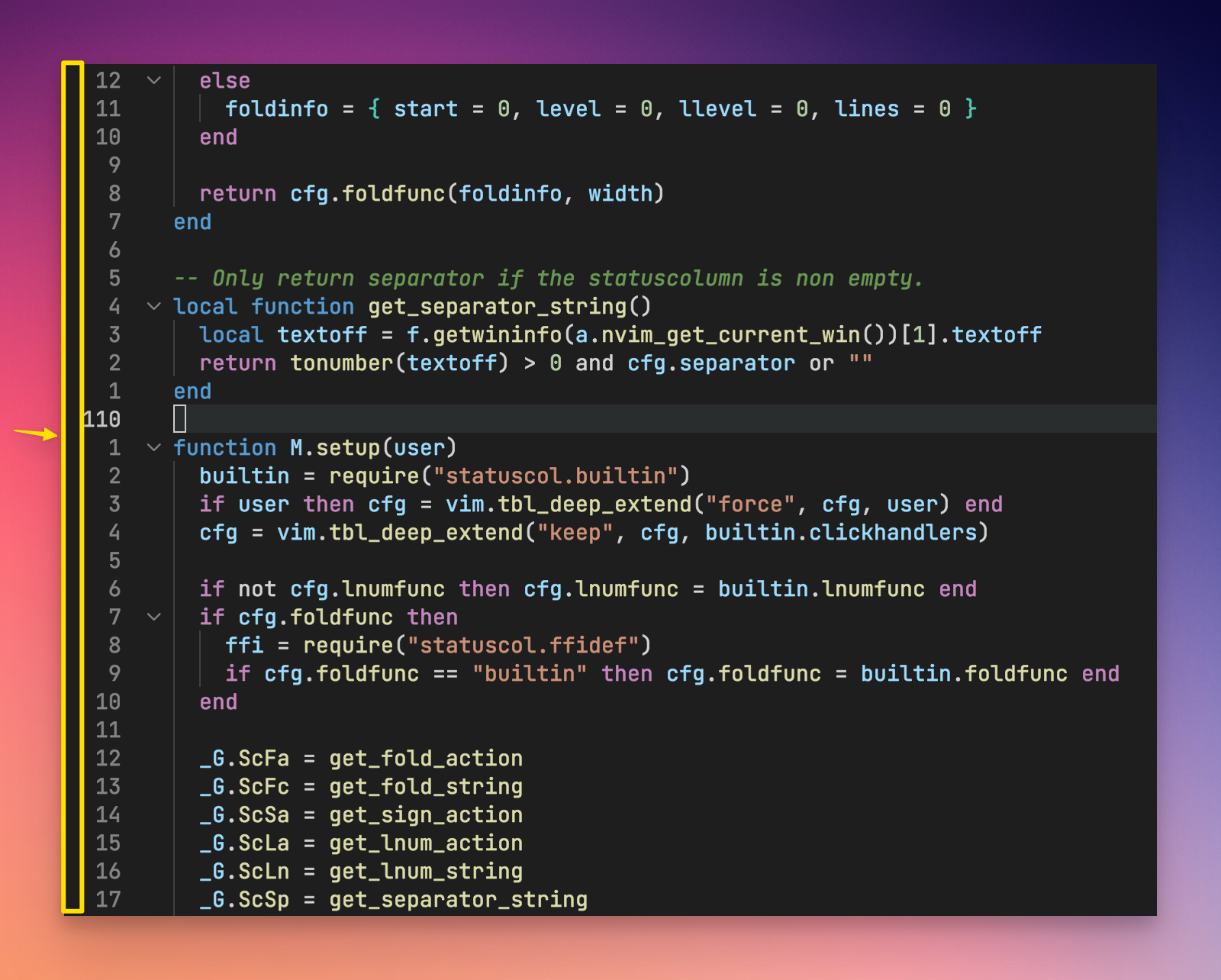 The gap before line number · Issue #13 · luukvbaal/statuscol.nvim · GitHub