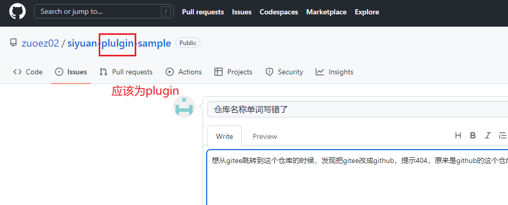 仓库名称单词写错了 · Issue #1 · zuoez02/siyuan-plugin-sample · GitHub