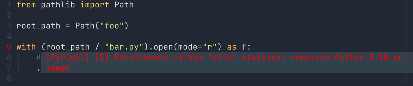 Parentheses in with statment is erroneously identified as python 3.10 ...