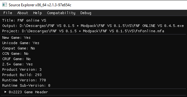 FNF ONLINE VS 0.4.5 - decompiler doesn't work, throws out an error and doesn't spit out a .mfa ...