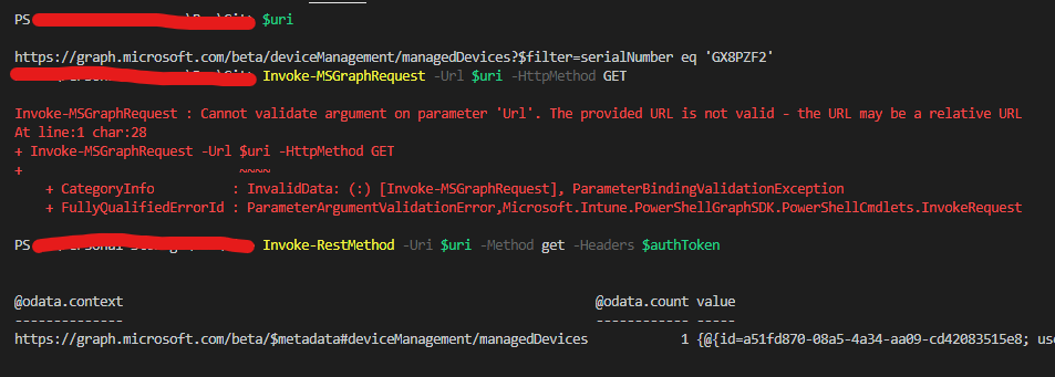 Invoke-msgraphrequest url parse error · Issue #83 · microsoft/Intune-PowerShell-SDK · GitHub