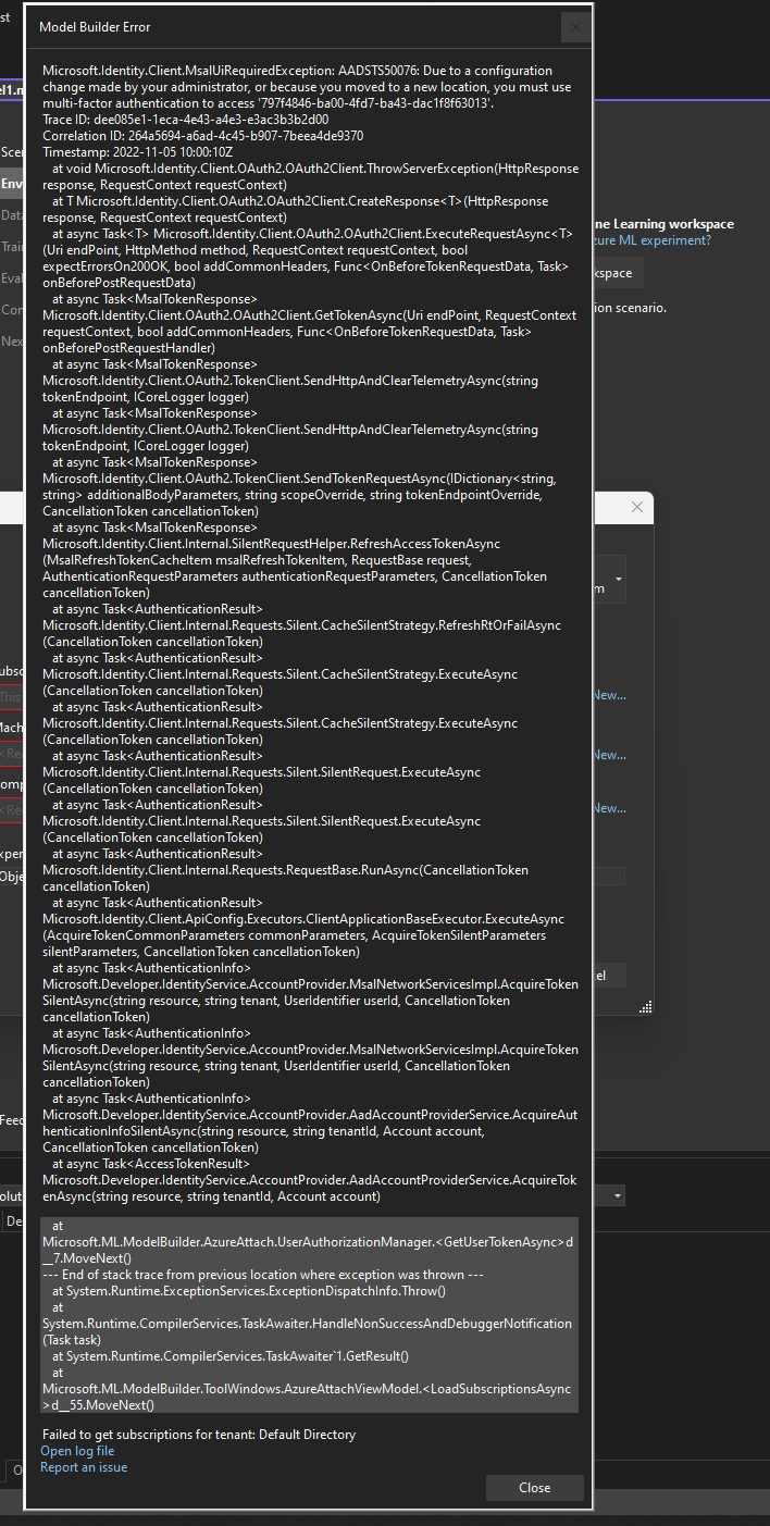 Unable to set up an Azure workspace · Issue #2346 · dotnet/machinelearning-modelbuilder · GitHub