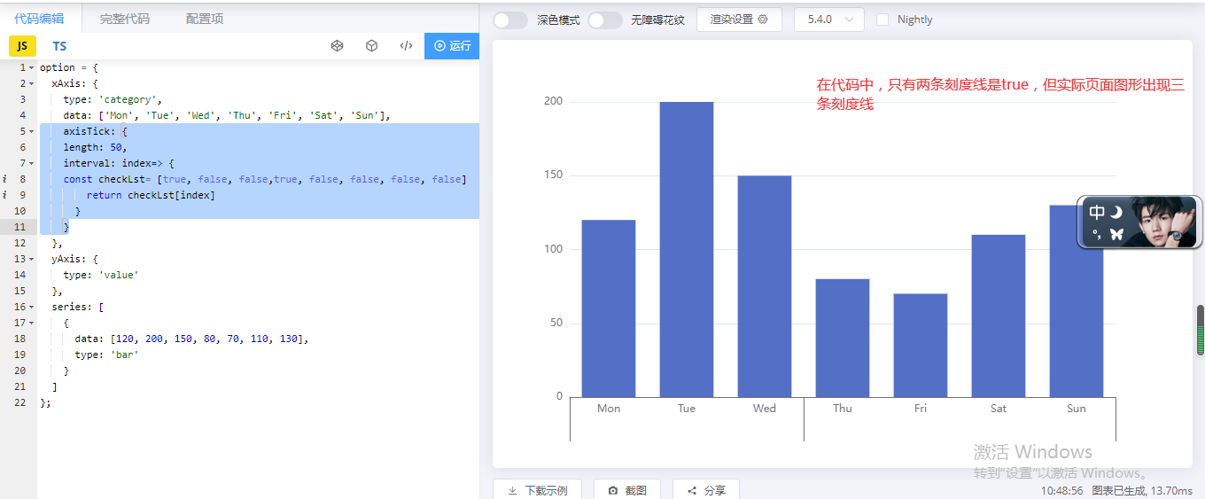 [Bug] axisTick中的interval控制刻度线的显隐异常 · Issue #17773 · apache/echarts · GitHub