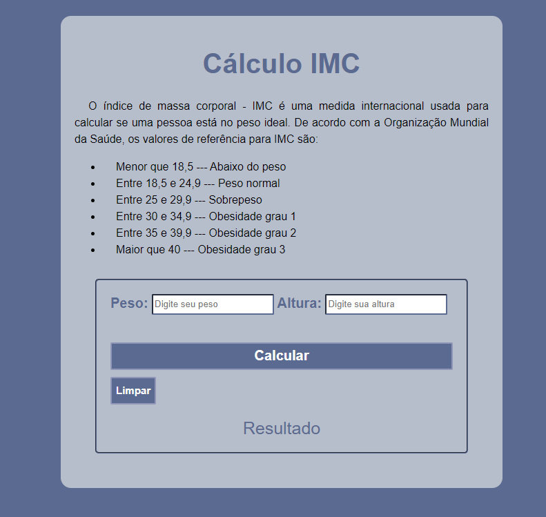 GitHub - alinefflores/Pagina-Calculo-IMC: Página Cálculo IMC com HTML, CSS e JavaScript