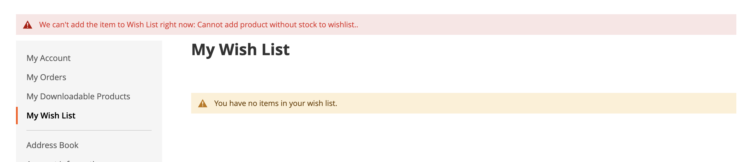 Error Cannot Add Product Without Stock To Wishlist While Product Inventory Is Switched Off