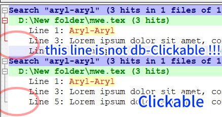 Often nothing happens when double clicking on find in files results ...
