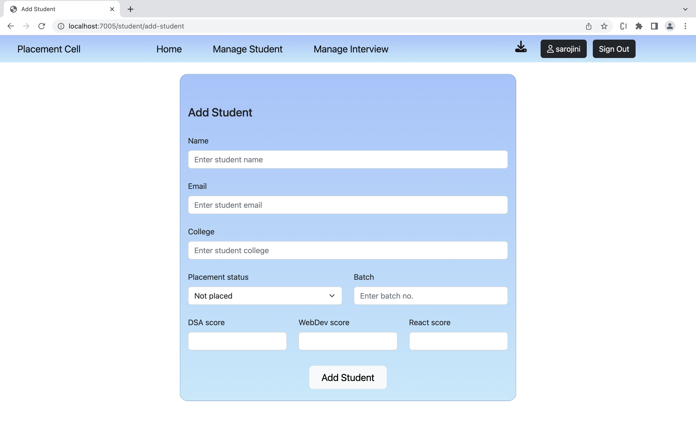 GitHub - nsarojini/Placement-Cell: Employees can sign in and add details of the students and ...