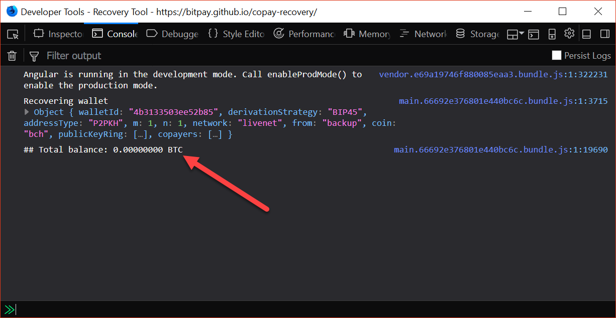 Browser Console Output displays 'Total balance: BTC'. It should say 'Total balance: BCH' · Issue ...