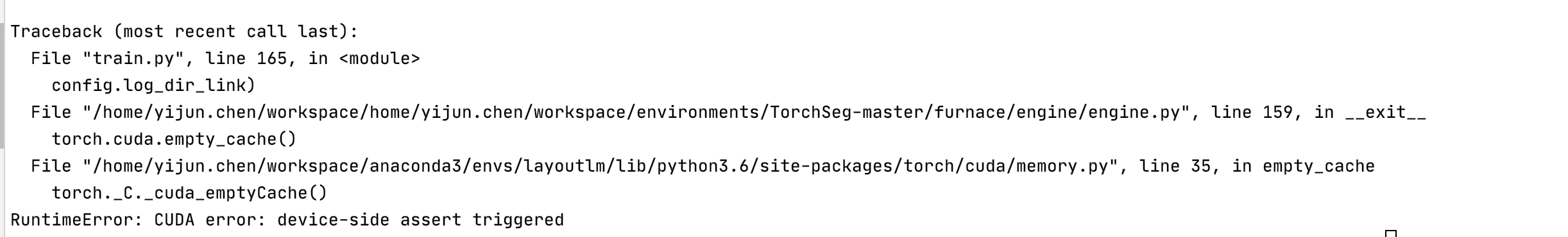 RuntimeError: merge_sort: failed to synchronize: device-side assert triggered · Issue #36 · yu ...