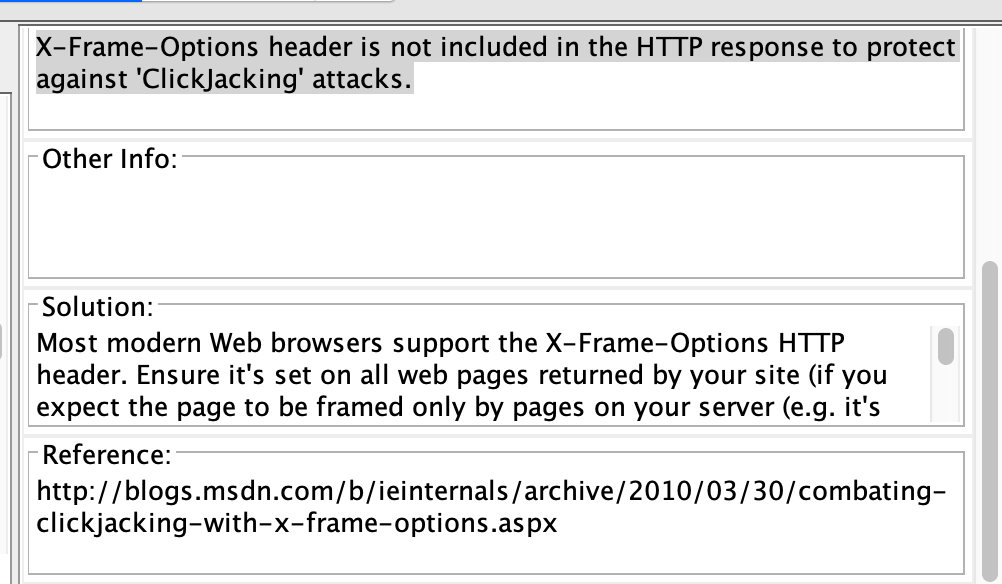 Reference Detail URL for X-Frame-Options Header Not Set No Longer ...