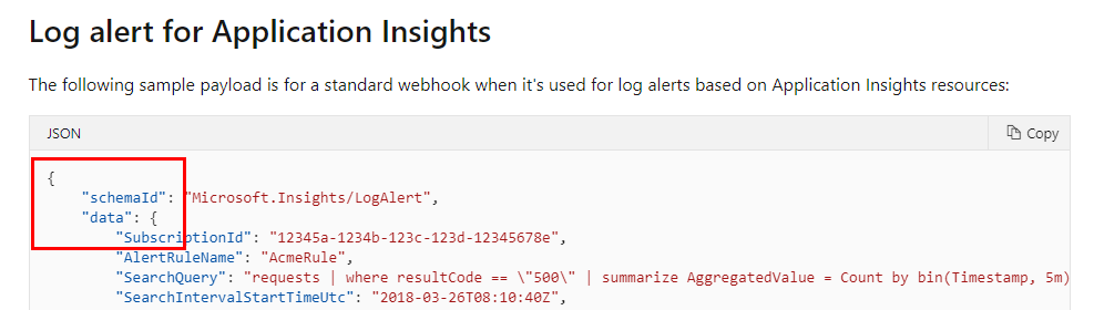 Sample payload for "Log alert for Log Analytics" example is not complete · Issue #73047 ...